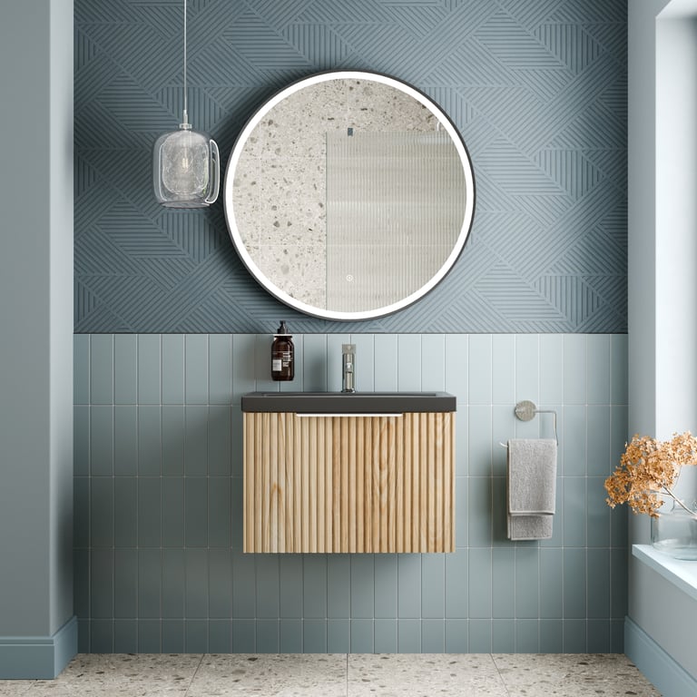 Artis Fluted Wood Wall Hung Bathroom Vanity Unit with Basin 600mm