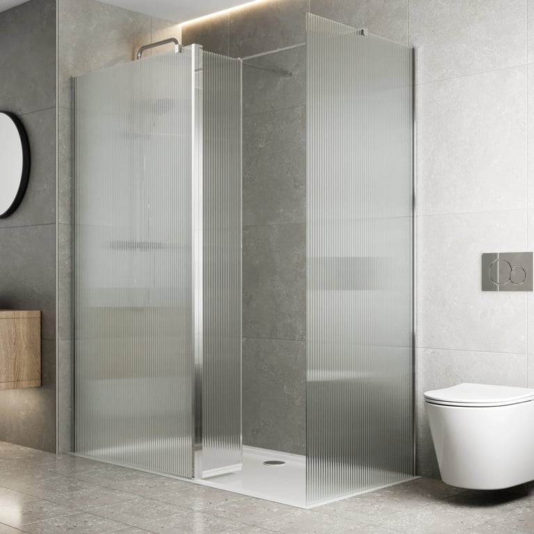 Diamond Fluted Wet Room Shower Screens with 1400mm & 800mm Panels ...