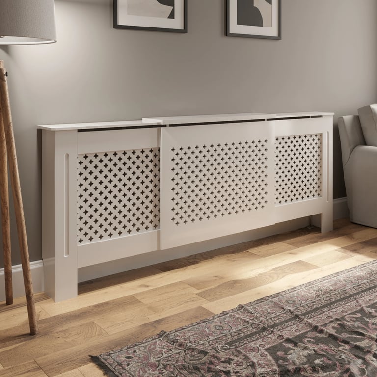 DuraTherm White Radiator Cover - Adjustable - Cross Pattern Style 2120mm