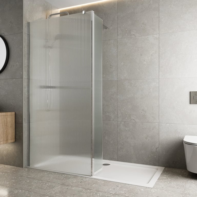 Diamond Fluted Wet Room Shower Screen 800mm & Hinged Return Panel - 8mm