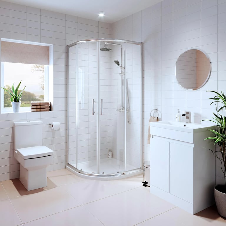 Affine Royan Bathroom Suite, Quadrant Enclosure, Artis Vanity 900