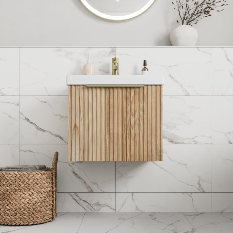 Artis Fluted Wood Wall Hung Vanity Unit & Basin 500mm - Brass