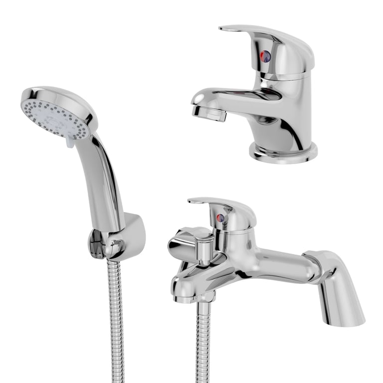 Essentials Basin Mixer Tap and Bath Shower Mixer Tap Set