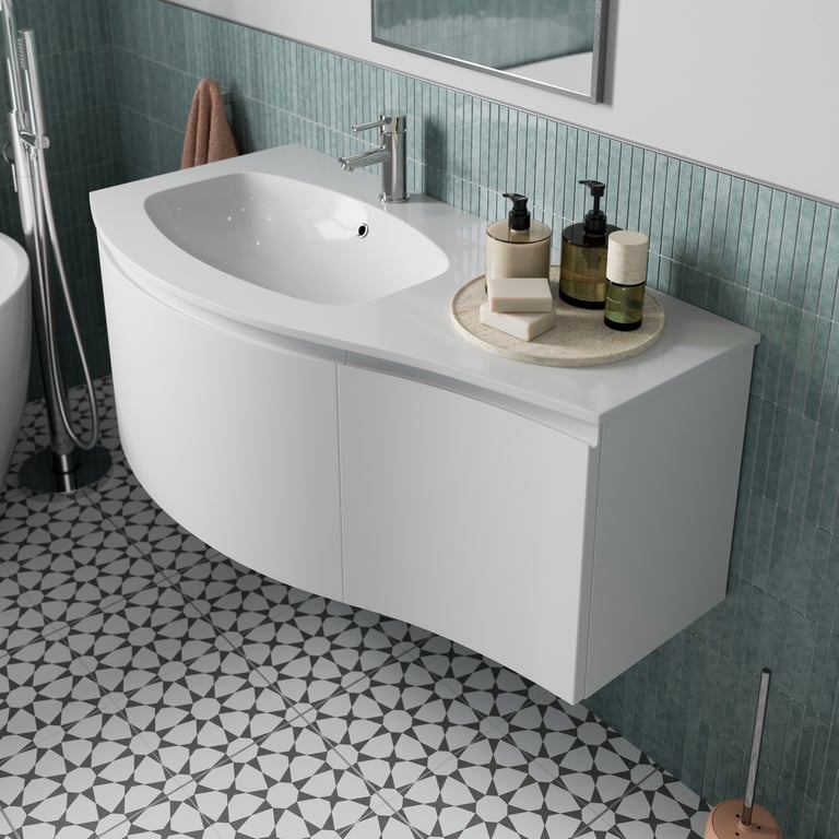 Regis Wave White Wall Hung Bathroom Vanity Unit & Basin 1000mm