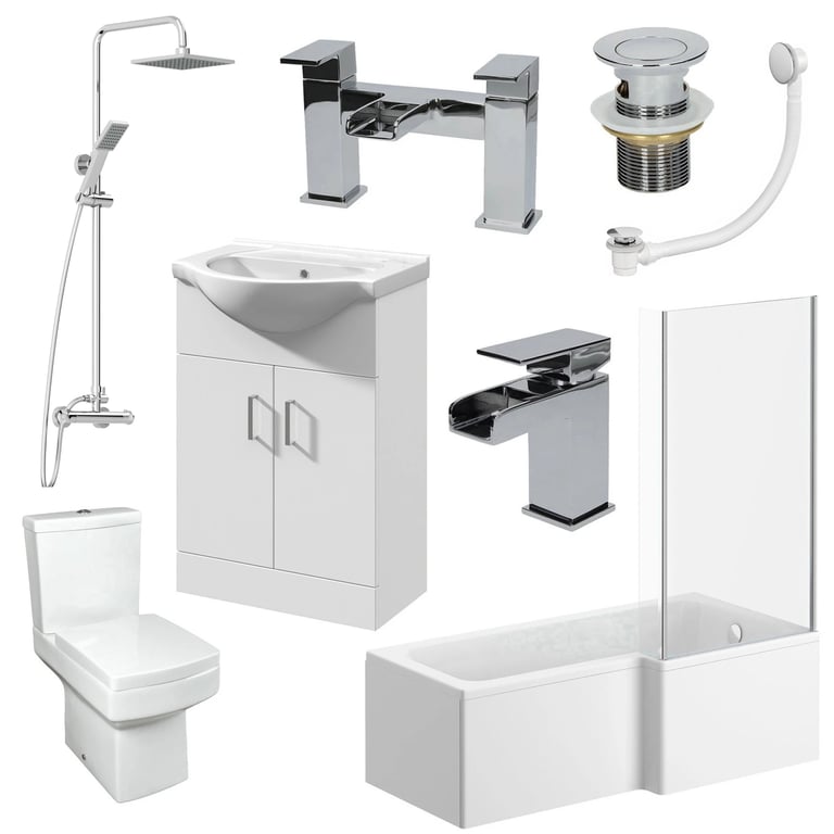 Affine Royan Complete Suite, L Shape Bath & Vanity 1700mm Right