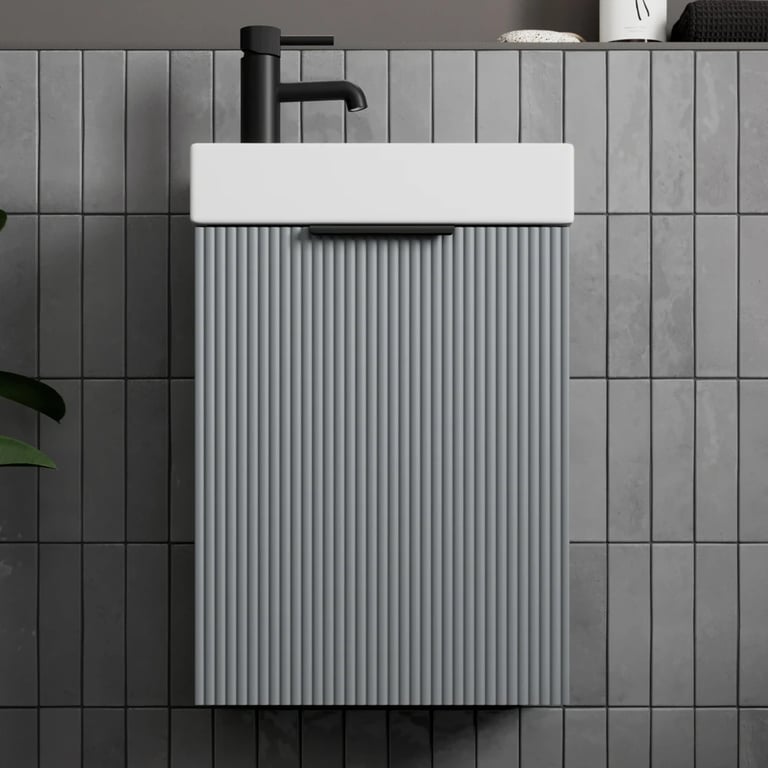 Artis Fluted Grey Wall Hung Cloakroom Vanity Unit with Basin & Black ...