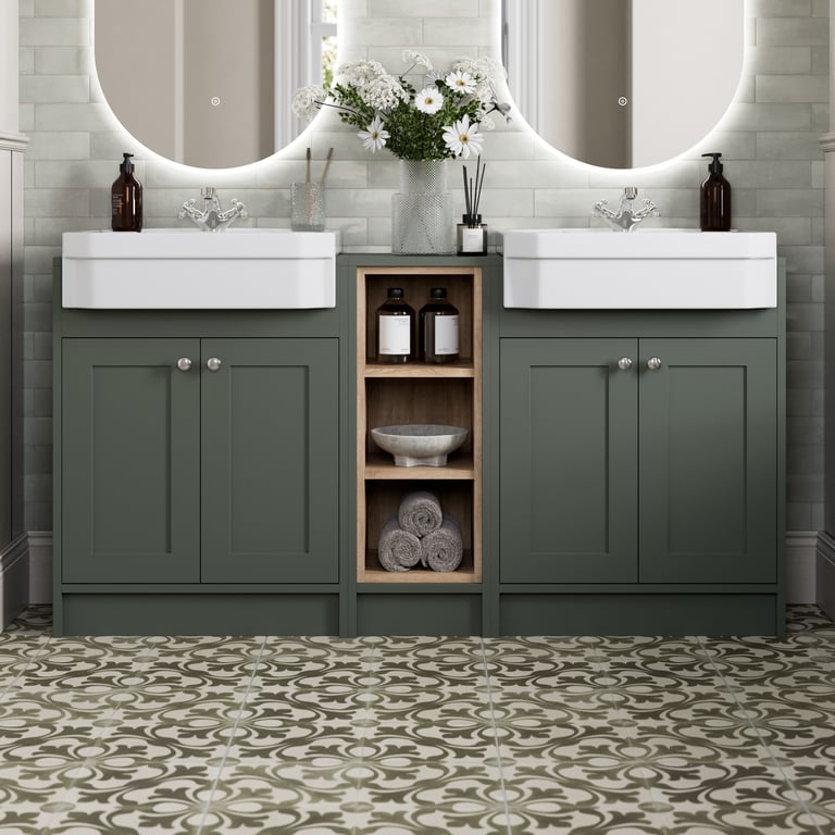 Park Lane Winchester Green Double Vanity Unit with Traditional Basins ...