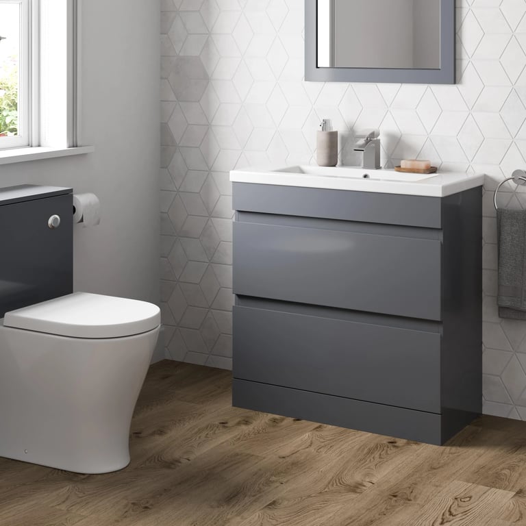 Artis Centro Grey Gloss Freestanding Vanity Unit with Basin 800mm
