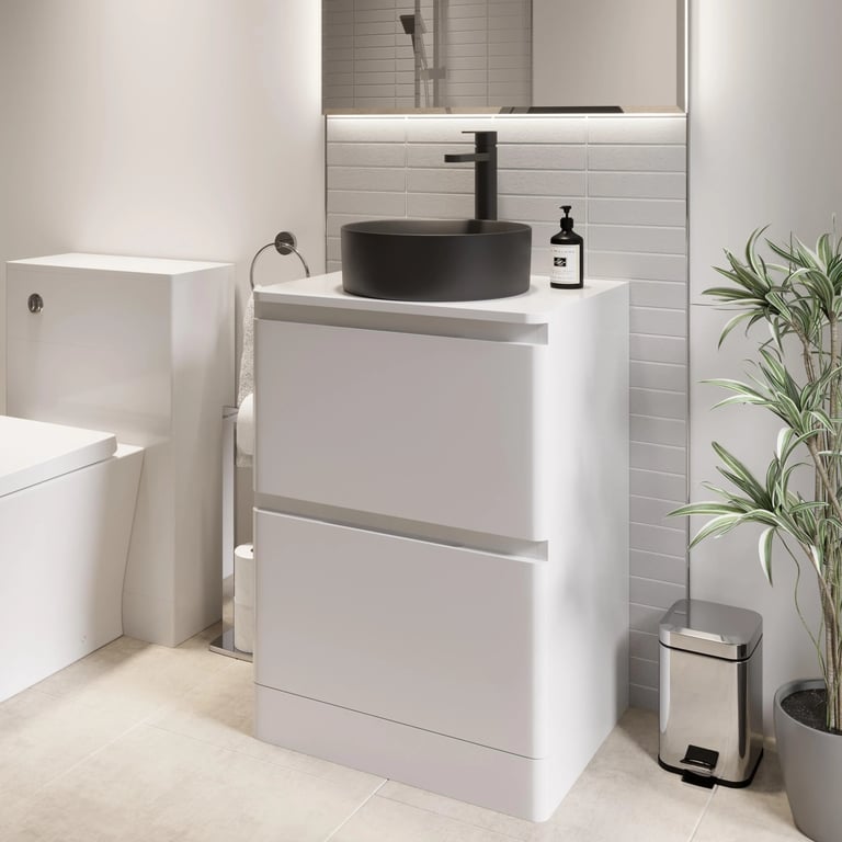 Regis Forma 580mm White Gloss Free Standing Countertop Vanity Unit ...