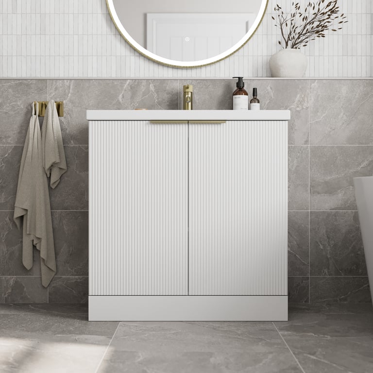 Artis Fluted White Freestanding Vanity Unit & Basin 800mm - Brass