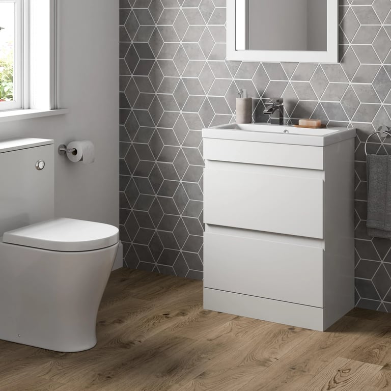 Artis Centro White Gloss Free Standing Drawer Vanity Unit & Basin ...