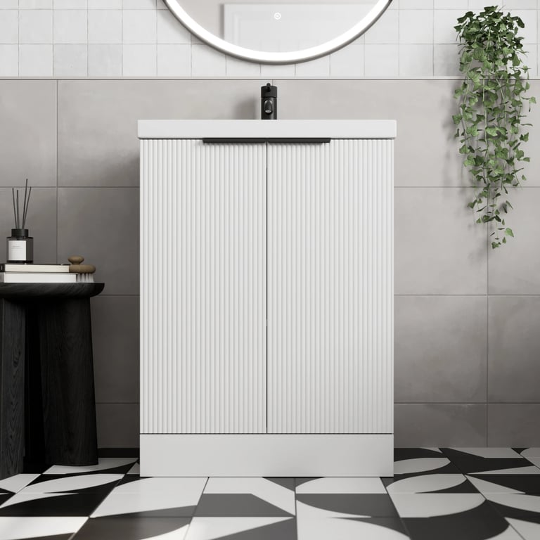 Artis Fluted White Freestanding Bathroom Vanity Unit with Basin & Black ...