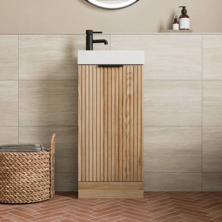 Artis Fluted Wood Freestanding Cloakroom Vanity Unit with Basin & Black ...