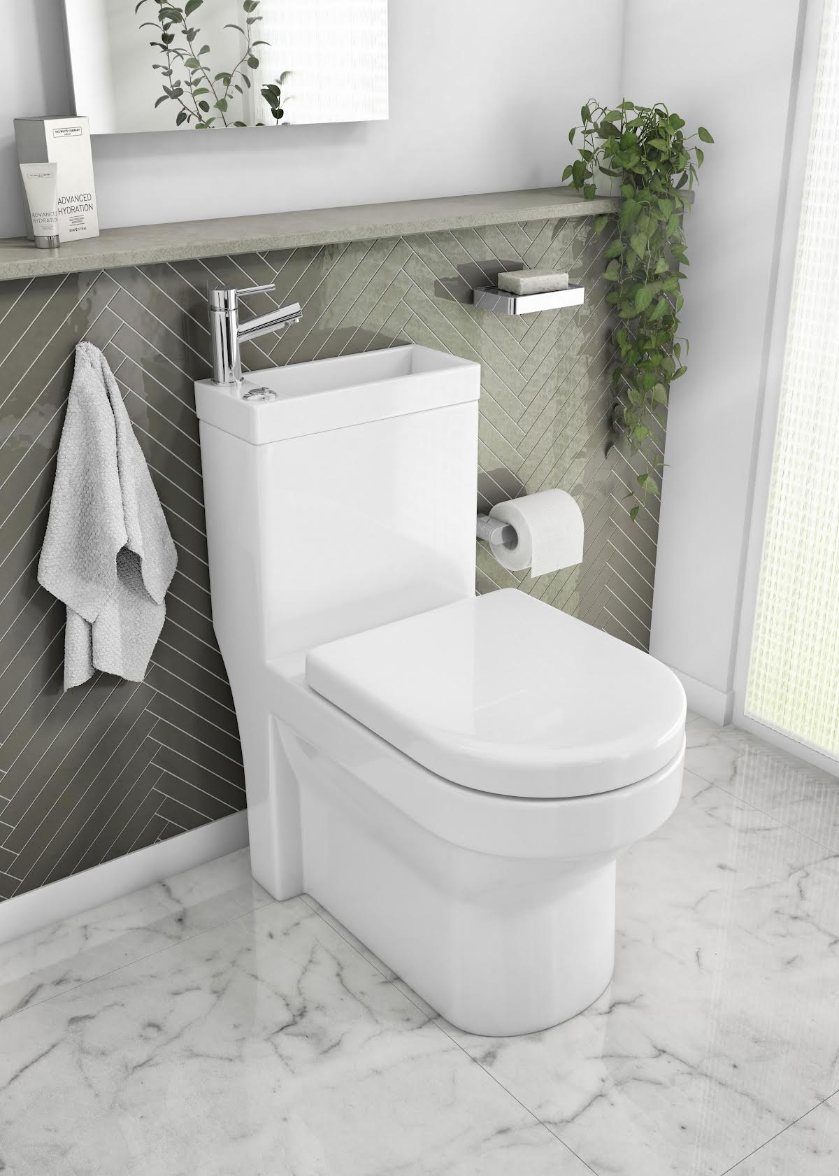 Affine Tivoli 2-in-1 Close Coupled Toilet With Sink On Top - Tap & Waste Incl