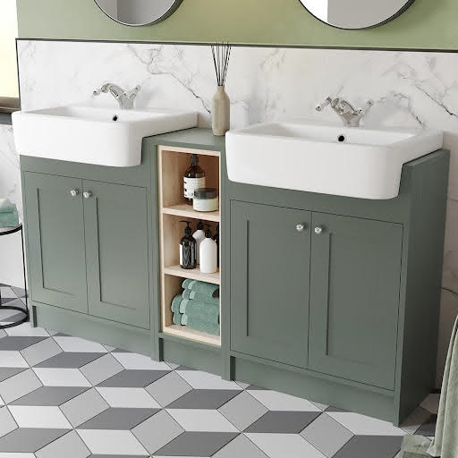 Park Lane Winchester Green Double Vanity Unit and Shelves - 1540mm