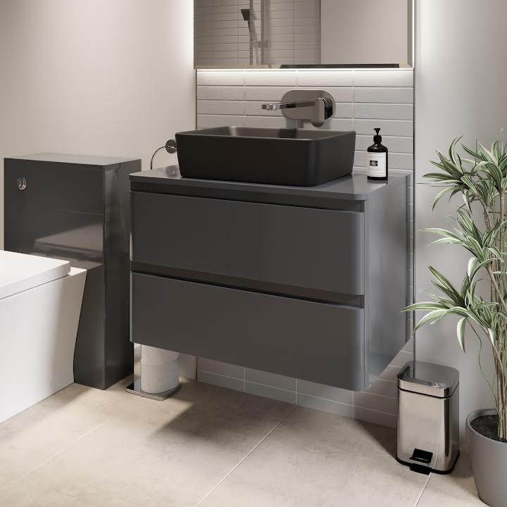 Regis Forma 800mm Grey Gloss Wall Hung Countertop Vanity Unit & Croix ...