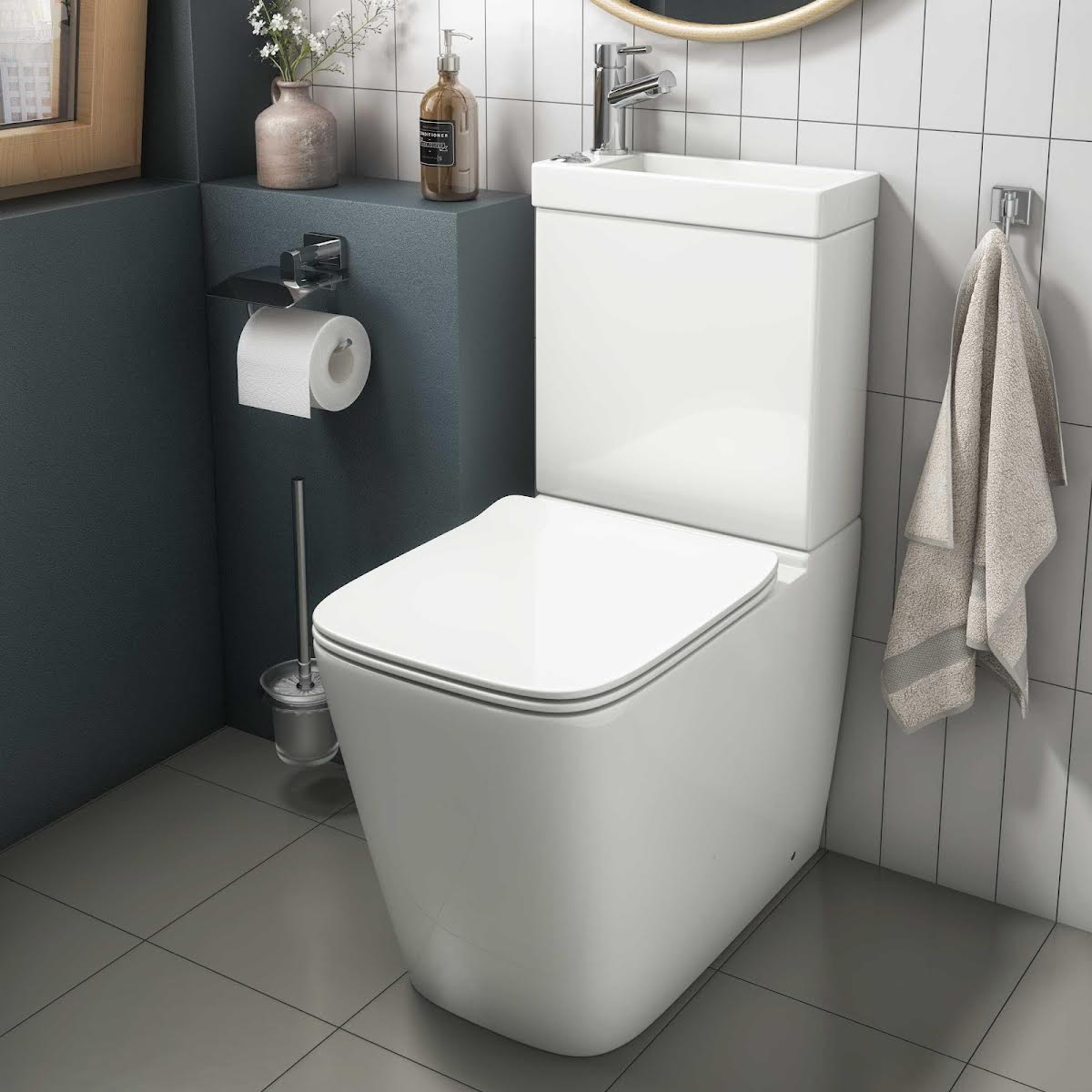 Affine Provence 2-in-1 Rimless Close Coupled Toilet With Sink On Top ...