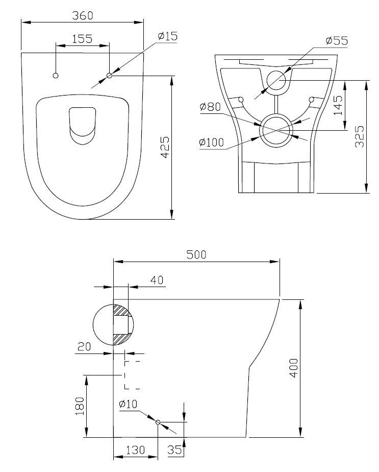 Regis Forma White Gloss Back To Wall Toilet Unit with Arles Toilet - 500mm