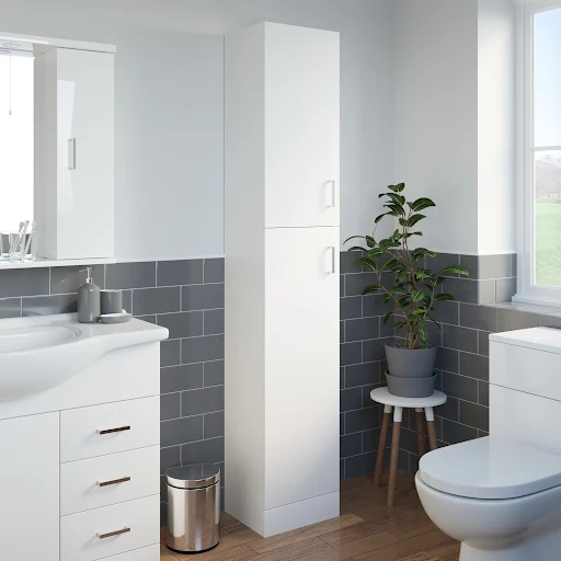 Alpine White Gloss Tall Bathroom Cabinet 1900 x 350 x 300mm