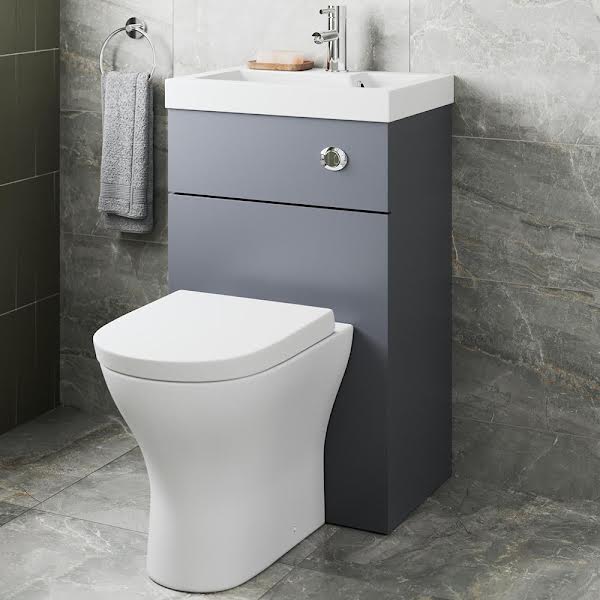 Artis 2 in 1 Back to Wall Toilet and Basin Combination Unit Grey Gloss ...