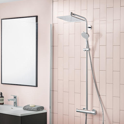 hansgrohe Crometta E Showerpipe 240 EcoSmart with Thermostatic Mixer ...