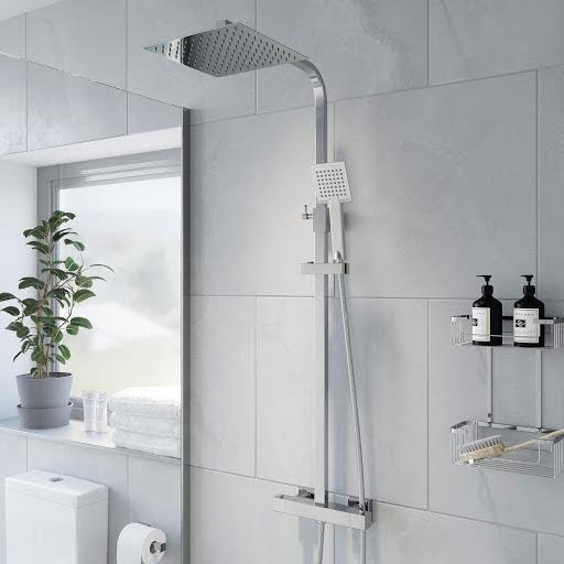 Architeckt Square Thermostatic Bar Mixer Shower with Adjustable & Fixed ...