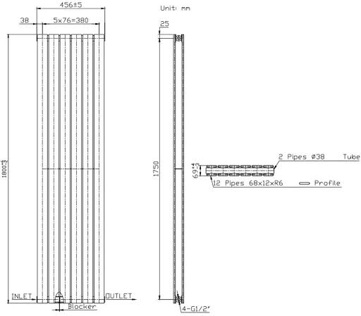 DuraTherm Vertical Double Flat Panel Designer Radiator - 1800 x 456mm White