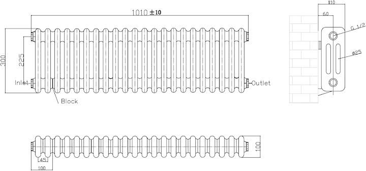 Park Lane Traditional Colosseum Triple Bar Column Radiator Black - 300 ...