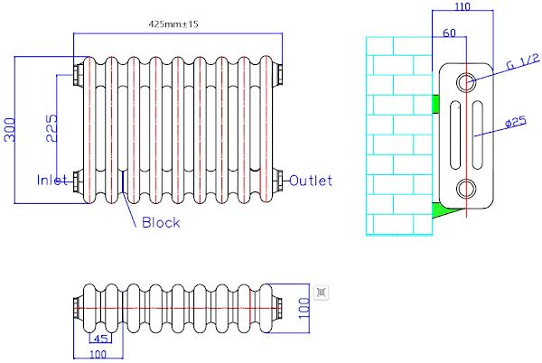 Park Lane Traditional Colosseum Triple Bar Column Radiator White 300 x ...