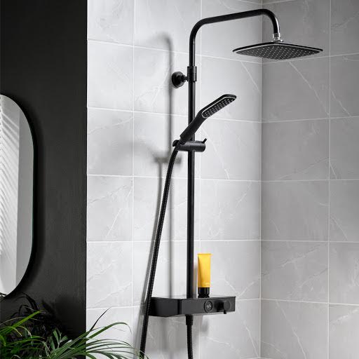 Triton Push Button Dual Head Thermostatic Bar Mixer Shower Black PBDIVBLK