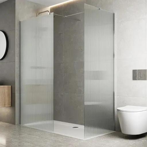 Diamond Fluted Walk In Shower Screens with 1400 x 700mm Non Slip Tray ...