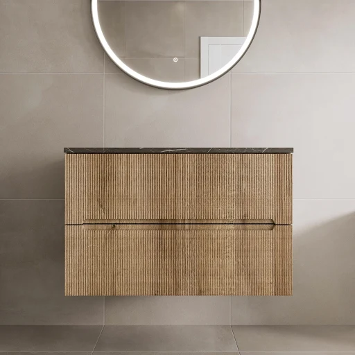 Vitusso Fluted Wood Wall Hung Bathroom Vanity Unit without Basin 800mm ...