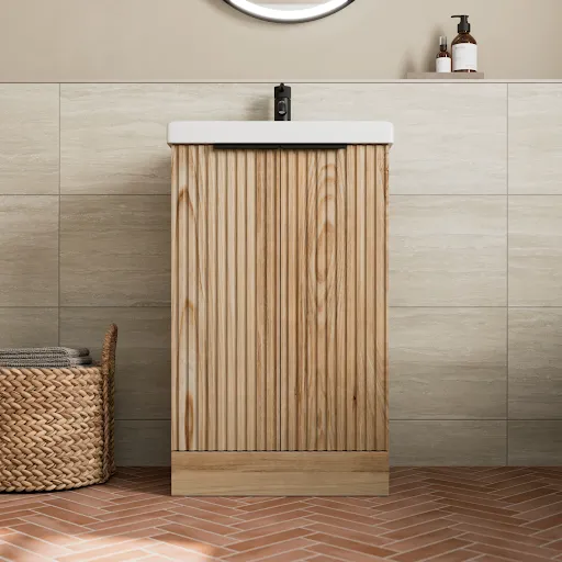 Artis Fluted Wood Freestanding Bathroom Vanity Unit with Basin & Black ...