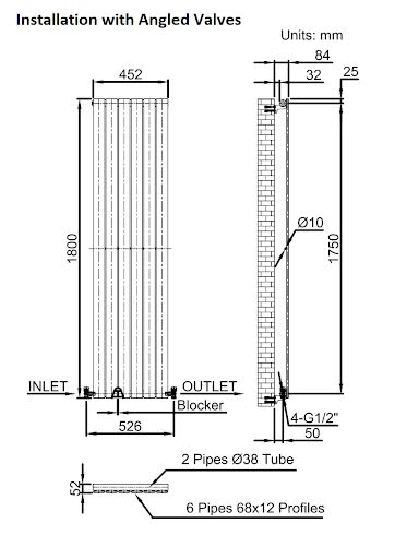 DuraTherm Vertical Single Flat Panel Designer Radiator - 1800 x 452mm White
