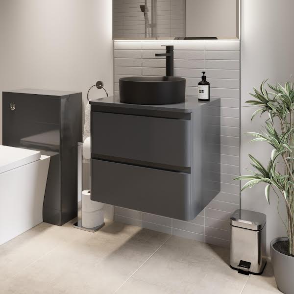 Regis Forma 600mm Grey Gloss Wall Hung Countertop Vanity Unit & Lyon ...