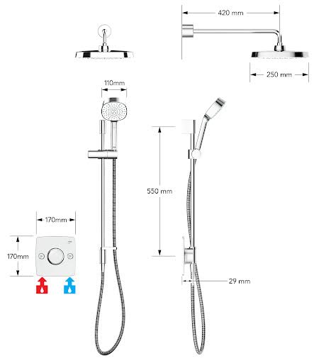 Mira Evoco Dual Thermostatic Mixer Shower with Adjustable & Fixed Heads ...