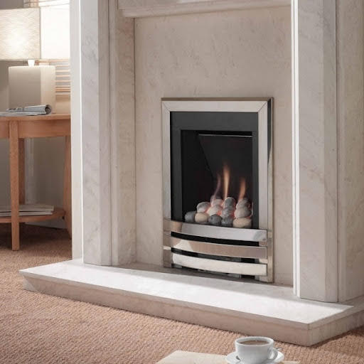 Flavel Windsor Contemporary Pebble Gas Fire Polished Silver